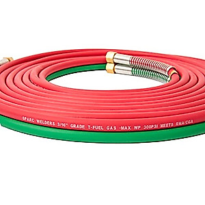 SPARC Oxy Acetylene Grade T Welding Hose 3/16" B Fittings + Strain Relief Set 1YR USA Warranty (15FT)