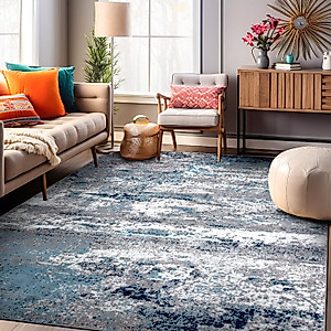 Rugshop Distressed Abstract Watercolor Area Rug 6'6" x 9' Blue