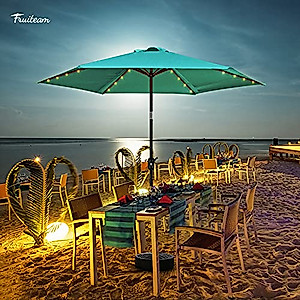 FRUITEAM 7.5 ft Solar Umbrella 24 LED Lighted Patio Umbrella Table Market Umbrella with Tilt and Crank Outdoor Umbrella for Garden, Deck, Backyard, Pool and Beach