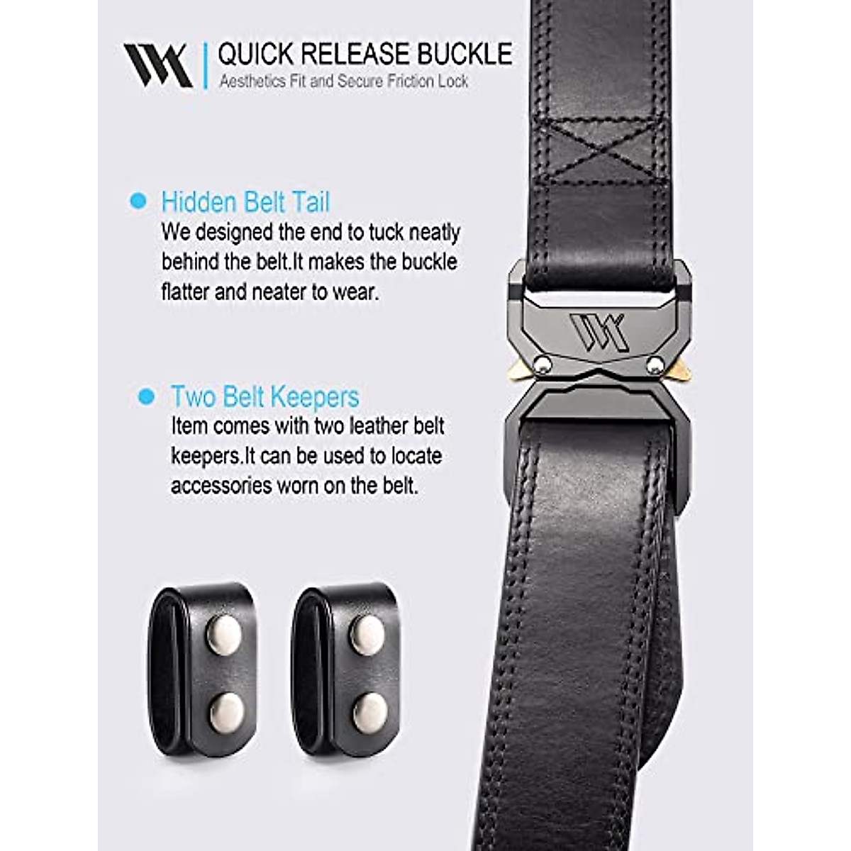 WOLFANT Leather Tactical Belt,100% Italian Solid Full Grain Leather Military Hiking Work Gun Belt with Quick Release Buckle…