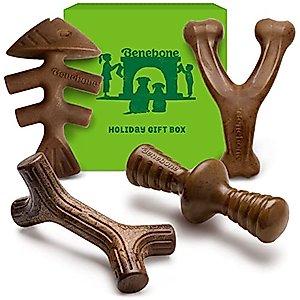 Benebone Medium Holiday 4-Pack Dog Chew Toys for Aggressive Chewers, Made in USA, 60lbs and Under