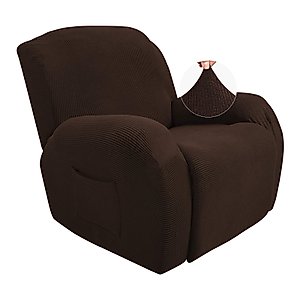 JIVINER Super Stretch Recliner Chair Covers 4 Pieces Sofa Slipcover for Reclining Chair Spandex Soft Recliner Slipcover with Pockets Recliner Furniture Protector (Recliner, Chocolate)