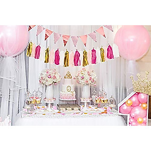 MerryNine Sparkly 40PCS Gold Pink Tassel Garland and 15PCS Paper Pennant Banner Triangle Flags Bunting and 10g Gold Paper Confetti