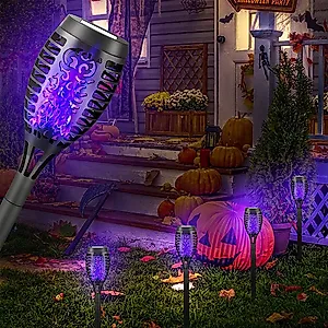 AOGFV Solar Light Outdoor 4 Pack Landscape Path Lights Outdoor Waterproof Decorations Lights with Purple Flickering Flame Outdoor Decor for Garden, Lane, Patio