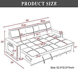 Sectional Sleeper Sofa with Pull-Out Bed, 85-inch Modern Fabric Upholstered L Shaped Sectional Couch Bed with Reversible Storage Chaise Side Pocket, Furniture for Living Room Bedroom Apartment, Black