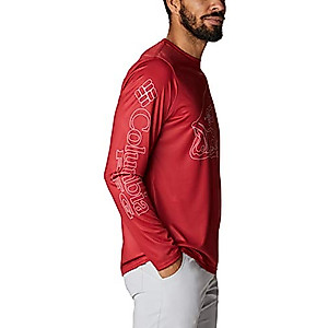 Columbia Men's Terminal Tackle PFG Running Line Long Sleeve, Red Spark/White Bass, Small