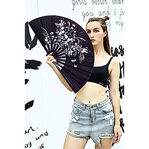 Amajiji Rave Hand Folding Fans - 13 Inch Large Bamboo Handhelp Folding Fan for Women and Men, Hand Fan - Festival Rave Accessories for Decorations Party Dance Performance Gift (Flower)