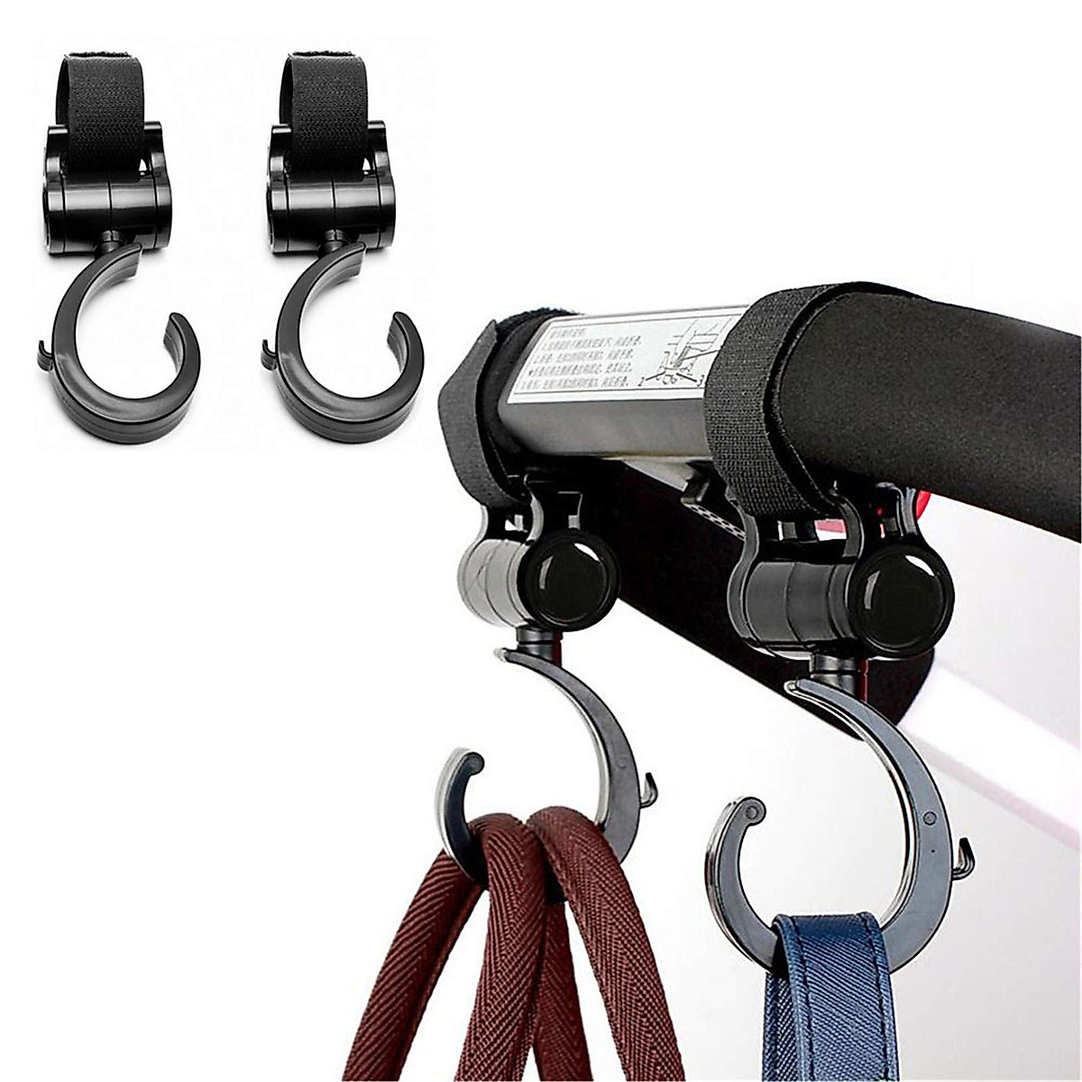 Stroller Hooks for Hanging Diaper Bags Baby Stuff Organizer Groceries Purse Mommy Hook Stroller Accessories for Mom When Jogging Walking or Shopping Pack of 2-Black LLUFO