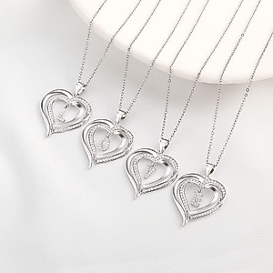 Hadoken Silver Heart Initial Necklaces for Women Girls, S925 Sterling Silver Letter S Pendant Initial Necklace for Women Teens Girls CZ Dainty Love Pendant Heart Necklace Jewelry Gifts for Teen Girls