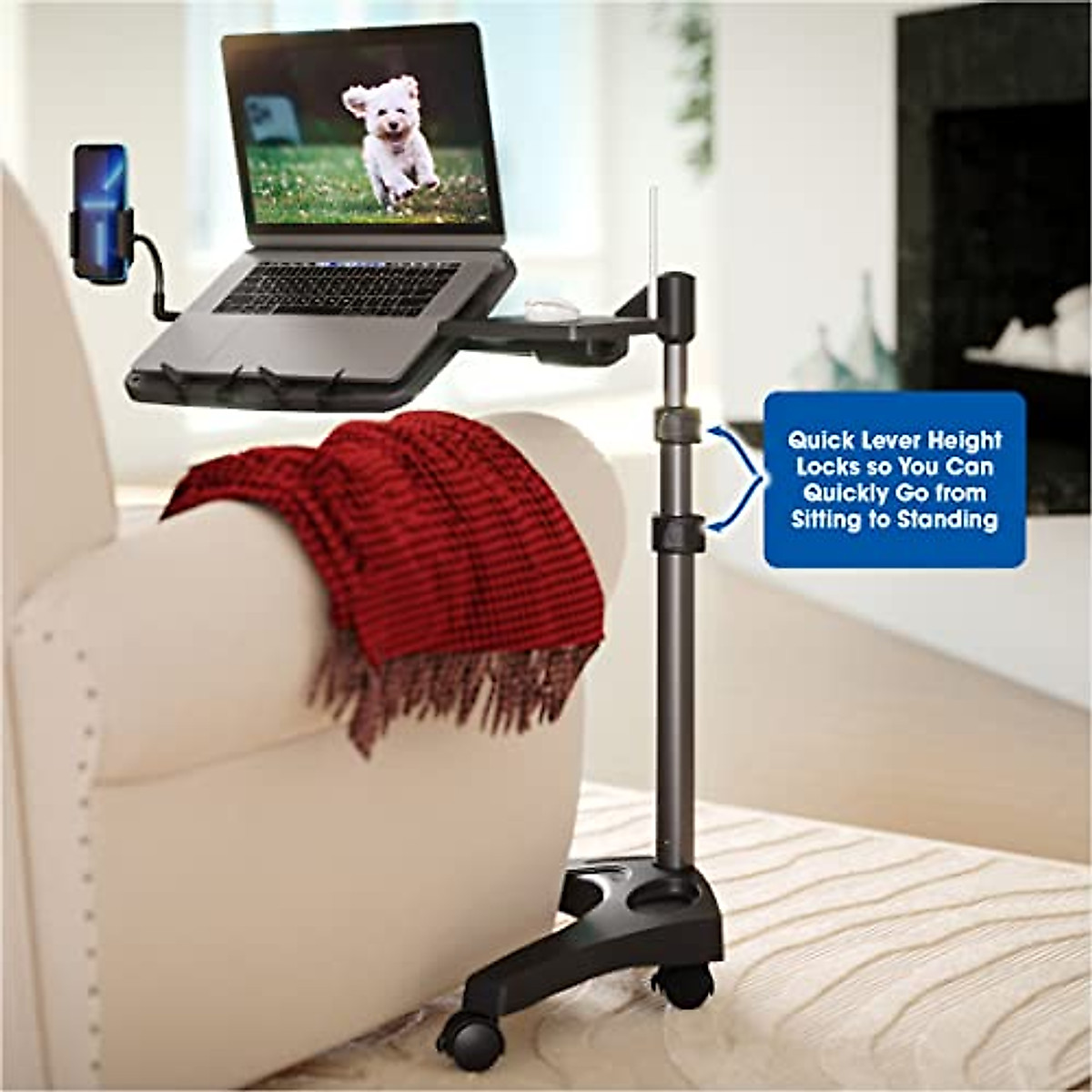 LEVO G2 V16 Mobile Laptop Stand Desk Rolling Cart with Phone Holder and Mouse Tray