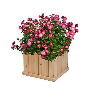 Premium Cedar Square Planter (16.5" x 16.5" x 13.5") for Growing Flowers, Plants, and Herbs; Ideal for Patio, Porch, Garden, Balcony, Deck, or Other Outdoors Locations; 100% Natural Cedar Wood