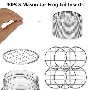 Oungy 40 PCS Mason Flower Jar Frog Insert Lid Metal Flower Lid Insert Mason Grid Flower Organizer Frog Lid Insert Mason Jar Lids with Square Grids for Regular Mouth Mason Canning Jars