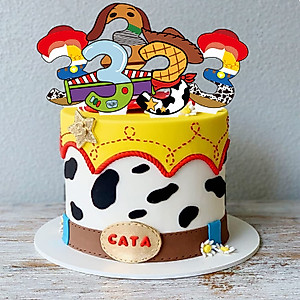 40pcs Cartoon Story Cupcake Toppers 3rd Birthday Decorations for Boys Girls 3rd Birthday Party Supplies