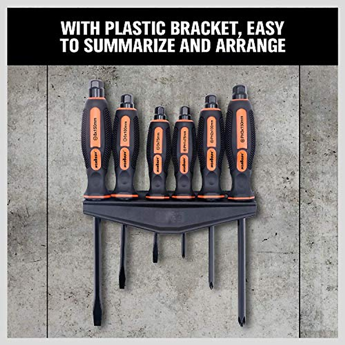 HORUSDY 6-Pieces Magnetic Screwdriver Set, 3 Phillips and 3 Flat Head Tips Screwdriver for Fastening, Chiselling and Loosening Seized Screws (New Screwdriver Set)