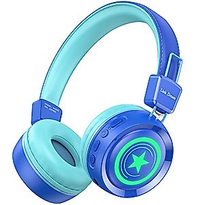 Link Dream Kids Bluetooth Headphones with Microphone for School On-Ear Headphone Toddler Children Wireless Headphone Headset with LED Lights Compatible with Cellphone/Computer/Tablet/iPad (Blue)
