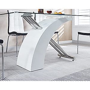 63" Contemporary Rectangular Tempered Glass Dining Table with X-Shape Pedestal Base Mid-Century Rectangular Kitchen Dining Room Table for Dining Room Home Office Meeting Table (White- X Base)