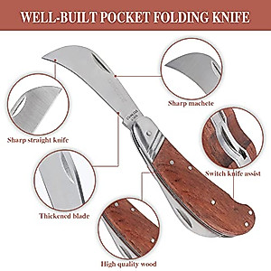BaiCarre Pruning Knife, Double Blade Grafting Knife, Stainless Steel Garden Budding Knife, Folding Pocket Knife for Grafting Multi Cutting Tool, Weed Bushes Branches Mushroom Diggig Knife