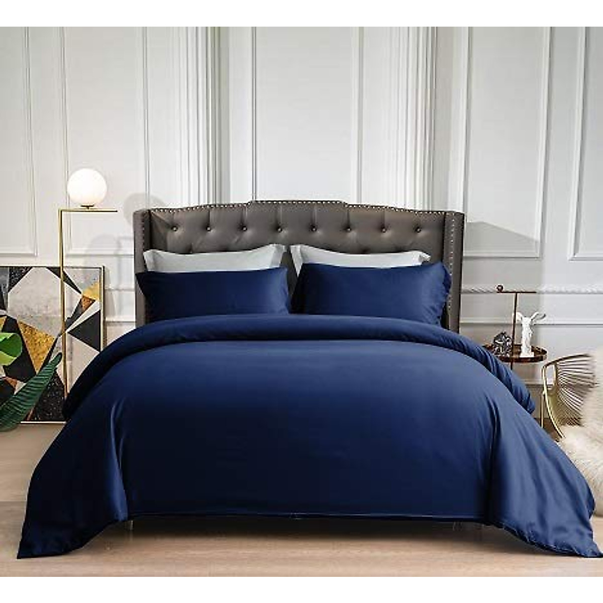 Xtream Fabric 100% Natural Cotton Duvet Set, 1 Duvet Cover with Button Closure, 1 Fitted Sheet 12" Deep Pocket and 2 Pillowcase 800 Thread Count Duvet Cover Set, Duvet Sets King Size Navy Blue