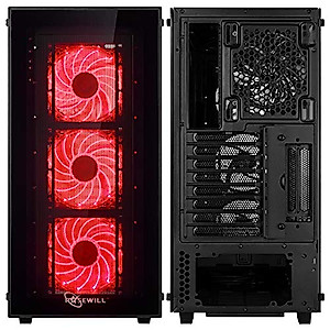 Rosewill ATX Mid Tower Gaming PC Computer Case with Red LED Fans, 360mm AIO Water Cooling Radiator Support, 3 Sided Tempered Glass, Great Cable Management/Airflow - CULLINAN MX-Red