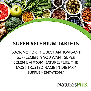 NaturesPlus Super Selenium Complex - 200 mcg, 90 Vegetarian Tablets - Essential Mineral Supplement with Vitamin E - Promotes Healthy Thyroid - Antioxidant - Gluten-Free - 90 Servings