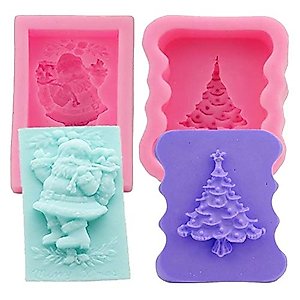 2 Pack Silicone Mold Xmas Sets, Santa Claus and Christmas Tree Shape Craft Art Silicone Soap Mold, Craft Molds DIY Handmade Soap Gifts - Soap Making Supplies by YSCEN