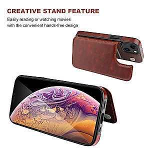 ONETOP Compatible with iPhone 13 Mini Wallet Case with Card Holder, PU Leather Kickstand Card Slots Case, Double Magnetic Clasp and Durable Shockproof Cover 5.4 Inch(Brown)