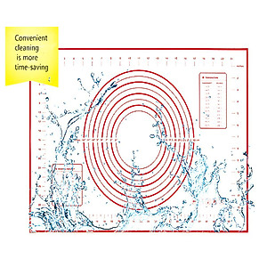 Rolling Pin nonstick and Silicone Baking Pastry Mat combo kit, Adjustable Rolling Pin With Thickness Rings, Rolling Pin for Baking Fondant, Pizza, Pie, Pastry, Pasta, Dough, Cookies (red)