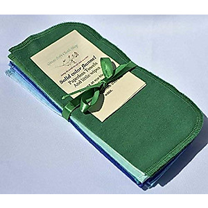 2 Ply Solid Flannel 8x8 Inches Set of 10 Blues and Greens