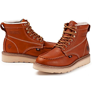 SUREWAY 6” Wedge Moc Toe Work Boots for Men - Soft Toe, Premium Full-Grain Leather, Lightweight Work Boots/Shoes, Comfort Insole, Superior Oil/Slip Resistant, Real Goodyear, EH Rated Industrial