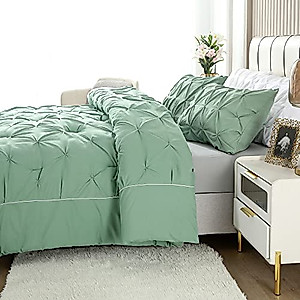Touchutopia King Size Comforter Set, Pinch Pleat Luxurious King Bedding Set, Sage Green Comforter Set Ultra Soft for All Season (1 Comforter, 2 Pillowcases)