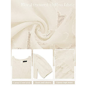 MEROKEETY Women's 2025 Casual Short Sleeve Smocked Dress Round Neck High Waist Ruffle Party Dresses,Beige,XXL