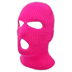 3 Hole Knitted Full Face Ski Mask Winter Balaclava Face Cover for Outdoor Sports (Hot Pink)