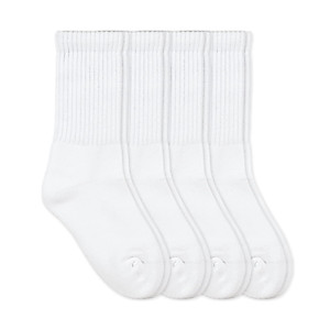 Jefferies Socks Mens Womens Military Ribbed Cushion Sport Crew Socks 4 Pair Pack (9-11, White)