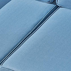 Great Deal Furniture Dawson Outdoor V-Shaped Sectional Sofa Set - 5-Seater - Acacia Wood - Outdoor Cushions - Teak and Blue