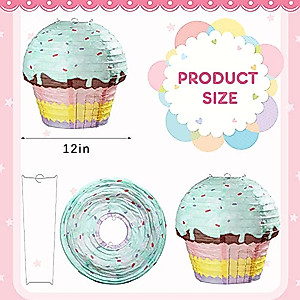12 Inches Cupcake Hanging Paper Lanterns Donut Hanging Paper Lanterns Candyland Party Decorations Donut Dessert Baby Shower Decorations Sweet Candy Party Supplies (3 Pieces)