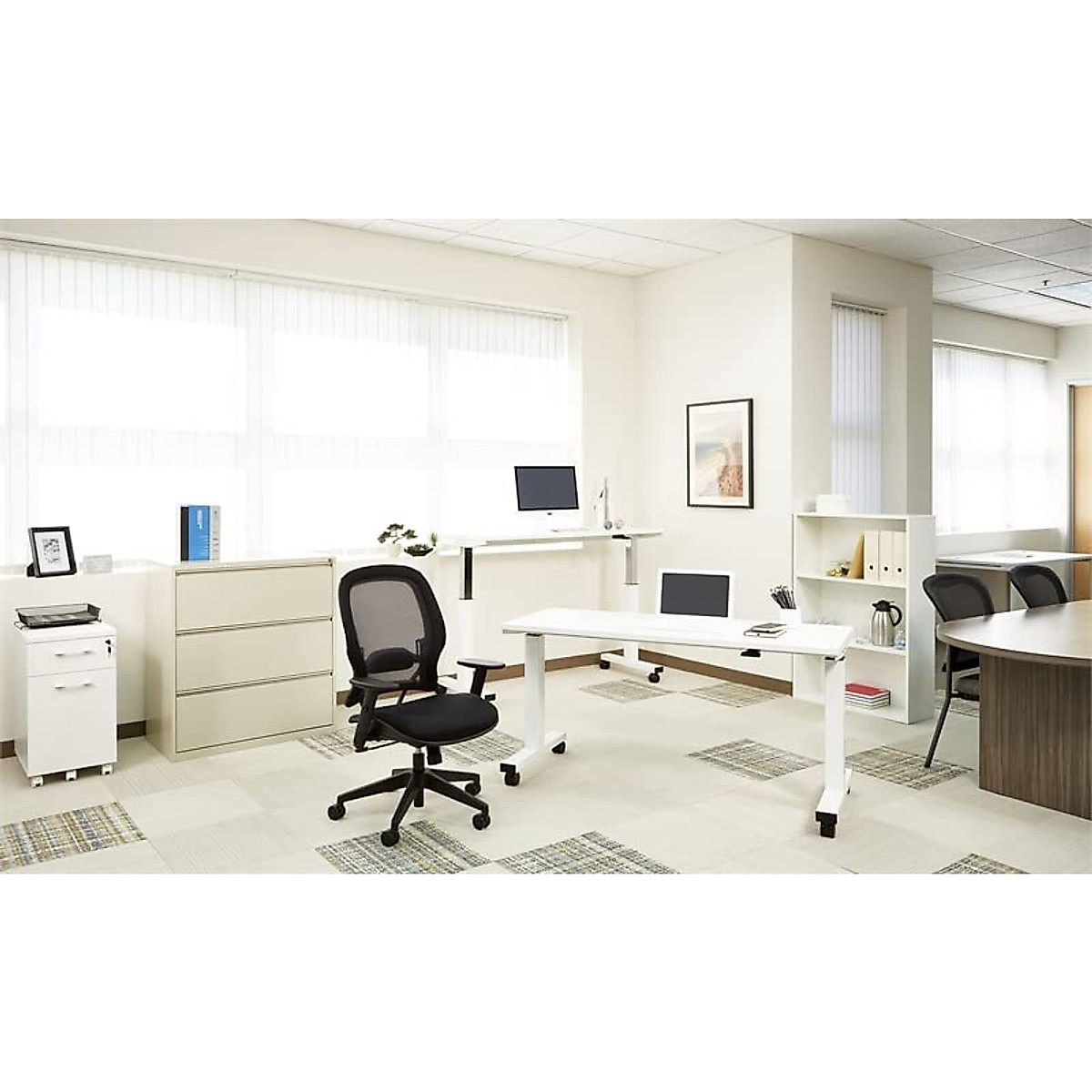 SPACE Seating Professional AirGrid Back and Mesh Seat, 2-to-1 Synchro, Adjustable Arms and Tilt Tension Task Chair, Dark Grey