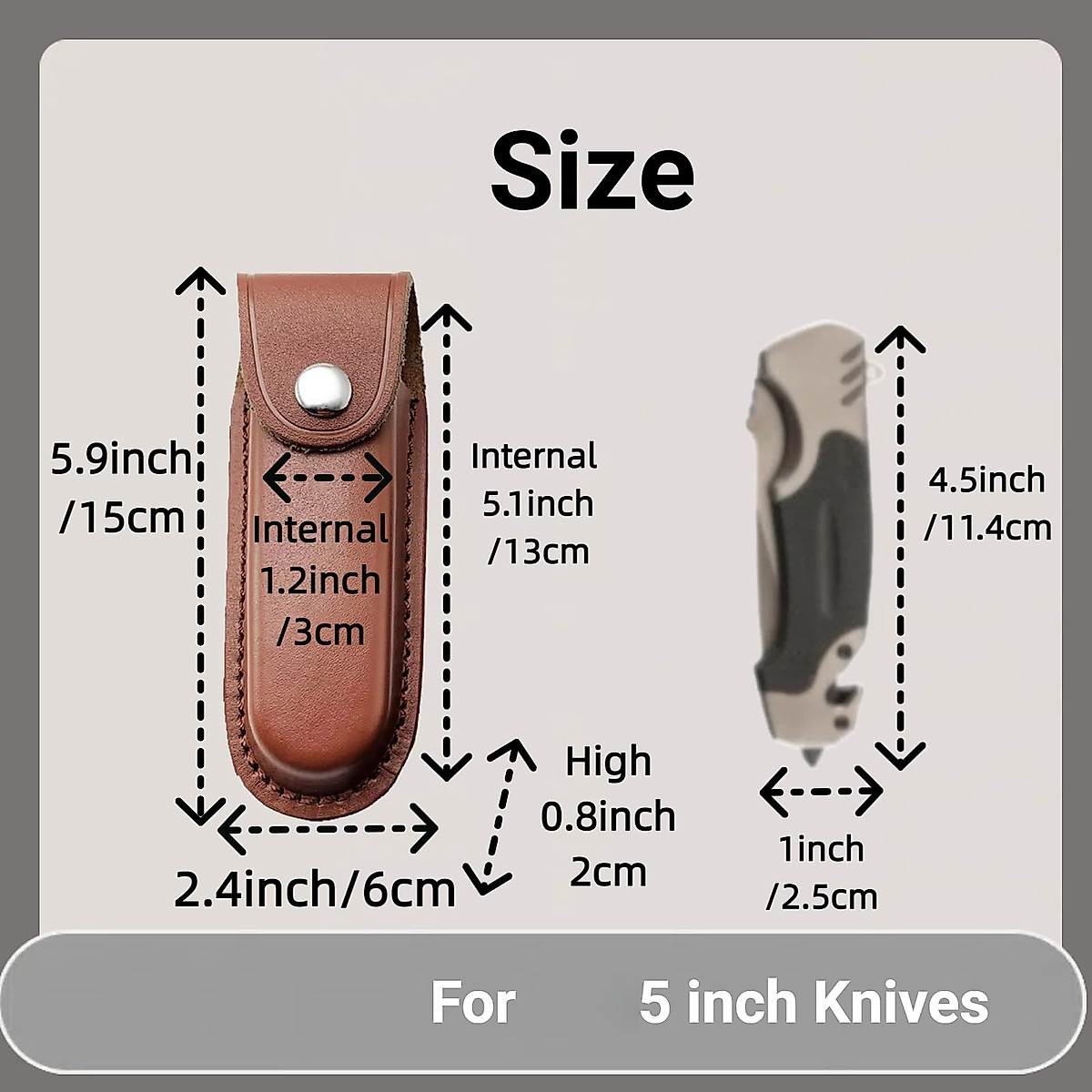 Pocket Knife Sheath, 5" PU Leather Knife Sheath Case Vertical Handmade Knife Sheath Holder with Belt Loop with Belt Loop fit 2.3" Belt for EDC Camping Hunting Outdoors, Brown