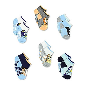 Bluey Boys Toddler 6 Pack Gripper Quarter Socks (X-Small (2T-4T), White)