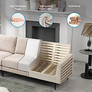 Mjkone 107" Modern Linen Sectional L-Shaped Couch, Convertible L Shaped Sofa with 2 Cushions, Oversized 5 Seat Corner Sofa Couch Set with Sturdy Legs for Living Room Apartment - Beige