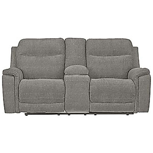 Signature Design by Ashley Mouttrie Modern Adjustable Power Reclining Loveseat with Console & USB Charging, Gray