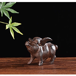 BRASSTAR Cast Iron Flying Pig Statue Paperweight Garden Home Office Desk Decor Collection Animal Figurine PTWQ008