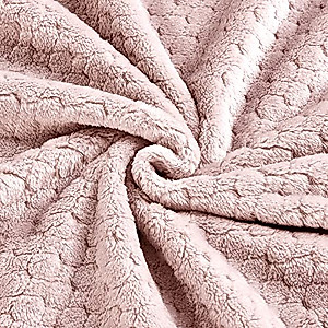 Mocaletto Waffle Textured Extra Large Fleece Blanket,300GSM Jacquard Pattern Breathable Decorative Blanket for Couch Sofa Bed,Super Cozy and Comfy for All Seasons(Pink,60 * 80inch)