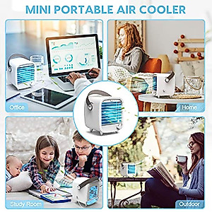 Portable Air Conditioner Fan for Office - Mini Desktop Evaporative Air Car Amplifier Cooling Fan, Adjustable Direction, Build-in Ice Tray Water Tank, Zero Noise Personal Cooler for Small Room Dorm