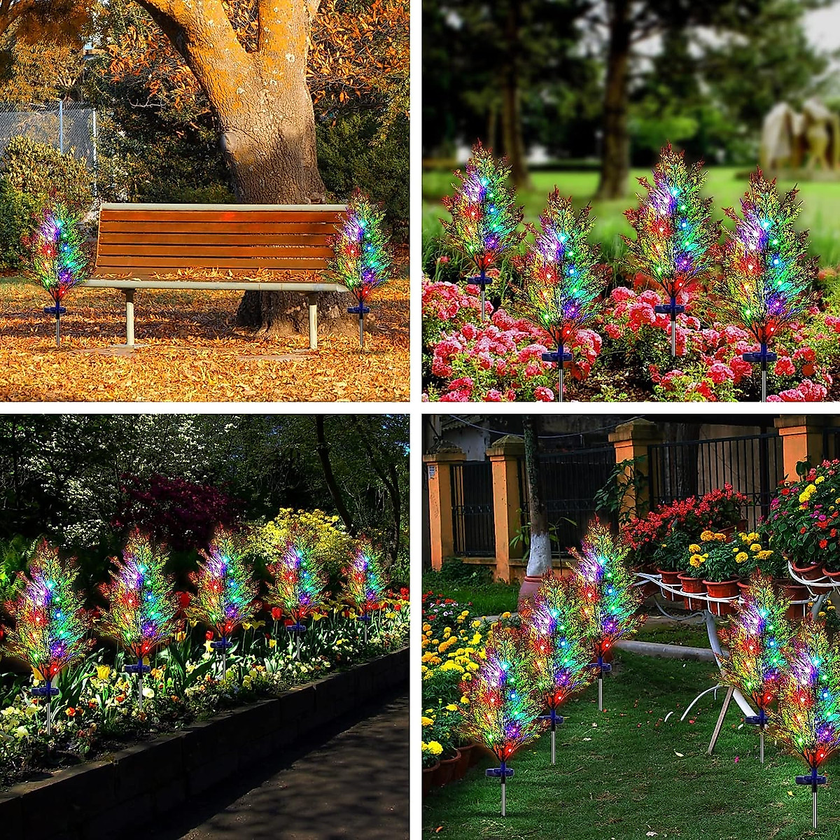 Solar Artificial Tree Lights Garden Stake Pathway Lights for Outdoor Decorations, IP65 Waterproof Solar Tree 2 Pack Flickering Tree Lights for Garden Yard Pathway Decor