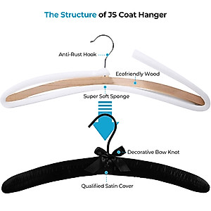 JS HANGER Padded Hanger for Sweaters - 17 Inch Extra Large Heavy Duty Satin Covered Coat Hangers No Shoulder Bump for Women Clothes, Sweaters, Dresses, Clothing, Weddings, Lingerie Pack of 10, Black