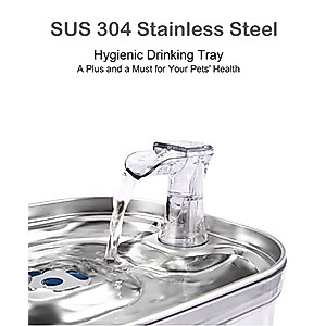 PETCADO Cat Water Fountain with Stainless Steel Lid, 67oz/2L Ultra-Quiet Cat Fountain with LED Light, Activated Carbon Filter, BPA-Free Automatic Pet Water Dispenser for Cats and Small Dogs