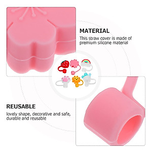 SOLUSTRE 6pcs Straw Cap Sun Straw Tips Cover Drinking Straw Tips Lid Reusable Straw Tips Lids Cartoon Straw Plugs Straw Covers Cap Straw Tip Caps Decorate Glass Girl