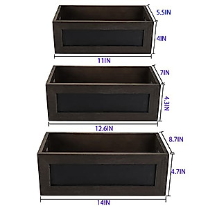Cedilis Set of 3 Rustic Brown Wood Nesting Storage Crates with Chalkboard Front Panel and Cutout Handle, Distressed Decorative Rustic Crates Storage Container for Party, Office, Bedroom, Kitchen, Closet
