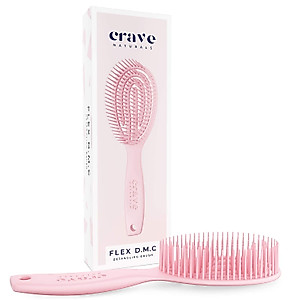Crave Naturals FLEX DMC Detangling Brush for Natural Textured Hair - Flexible Hair Brush Detangler for Curly, Frizzy, Thick Hair - ROUND