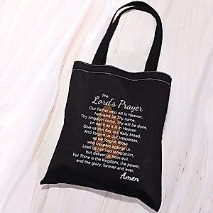 VAMSII the Lord's Prayer Tote Bag Christian Shoulder Bag Religious Gifts Shopping Bag Matthew 6:9-13 Gifts Scripture Gift (the Lord's Prayer Black Tote)